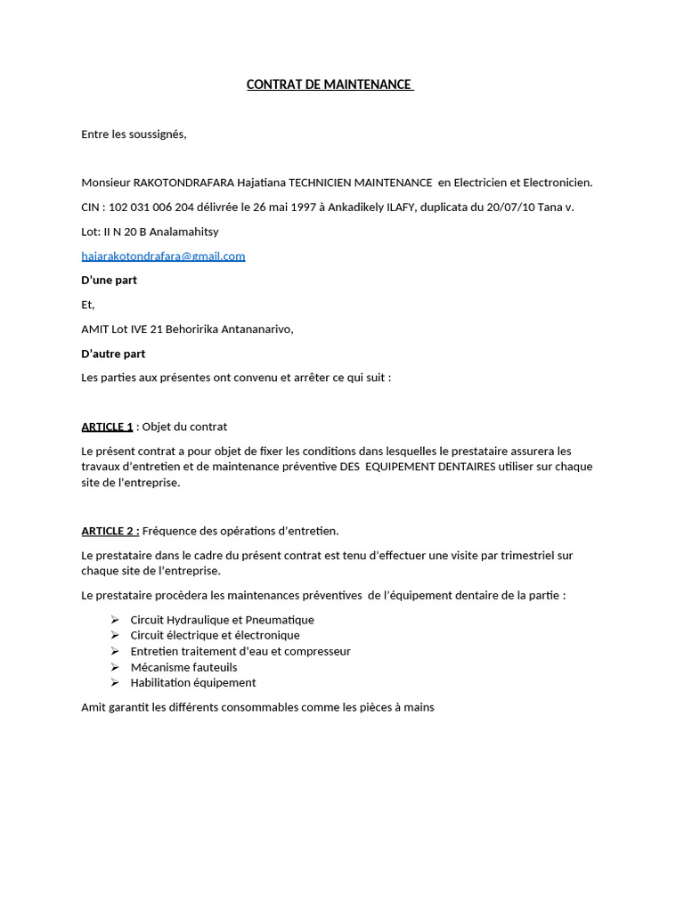 Contrat de Maintenance | PDF