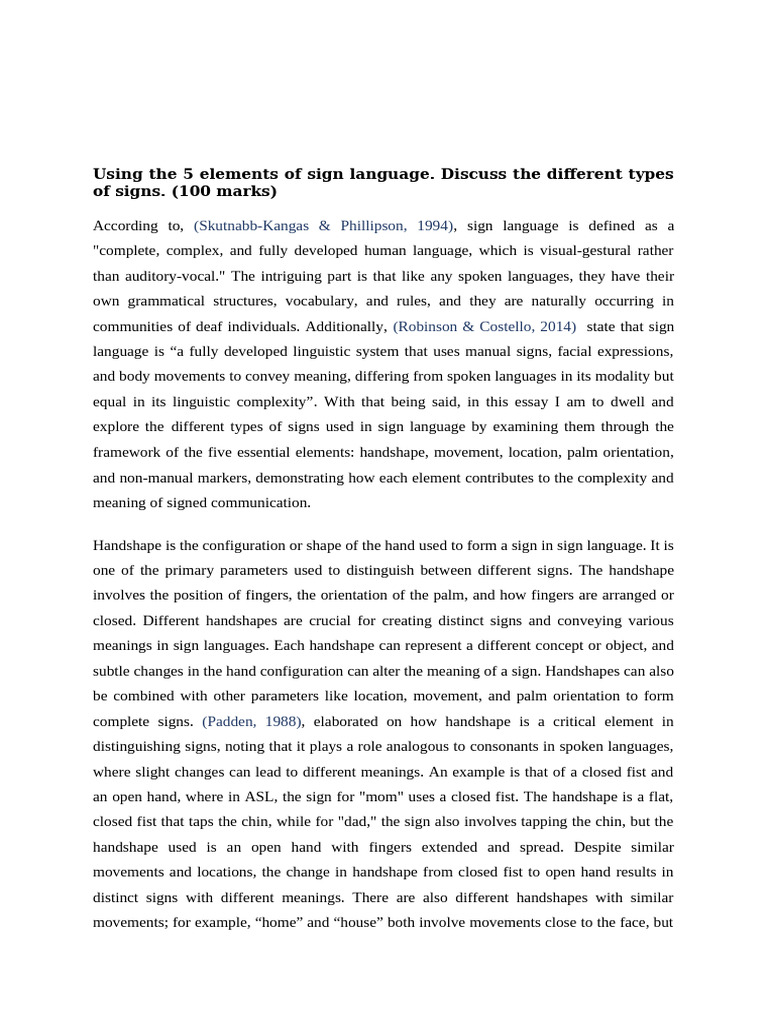 Using The 5 Elements of Sign Language | PDF