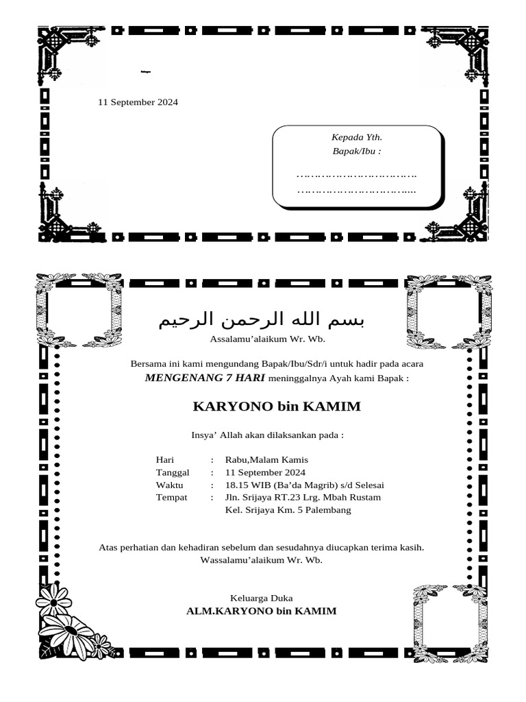 Undangan Takziah (3,7,40) | PDF