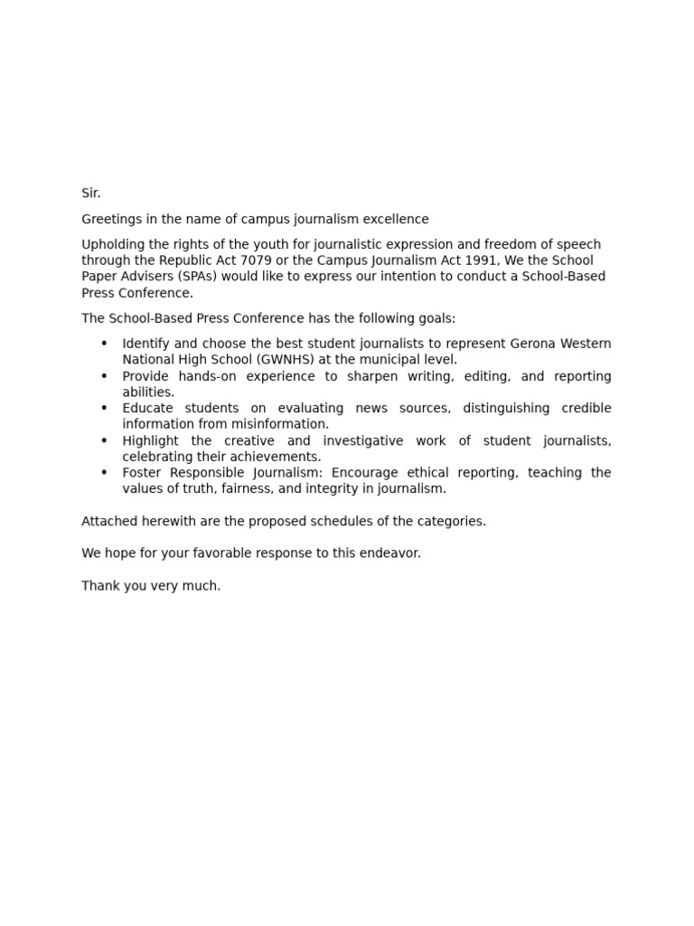 Proposal For The School Based Press Conference | PDF