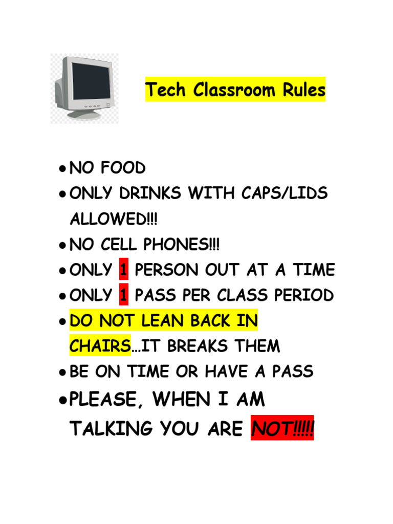 Tech Classroom Rules | PDF
