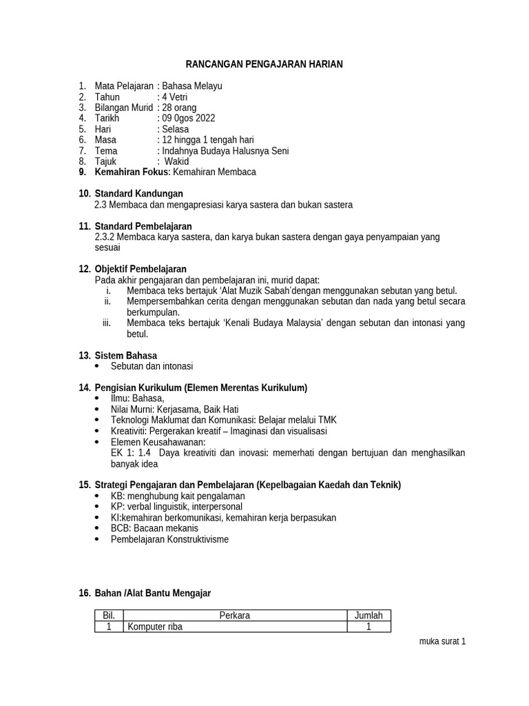RPH Praktikum - BM - 4 - Vetri - 09 - Ogos 2022 | PDF