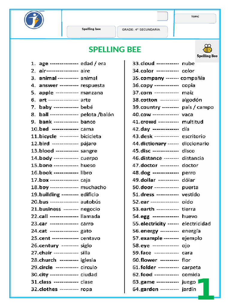 spelling bee - 4° secundaria | PDF