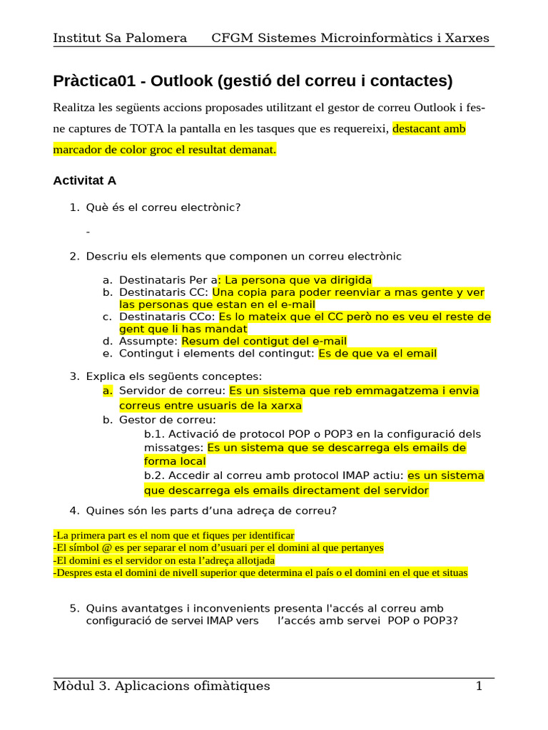 Pràctica01 - Outlook (Gestor de Correu) | PDF