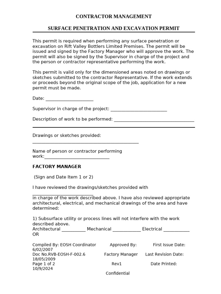 Excavation Permit | PDF