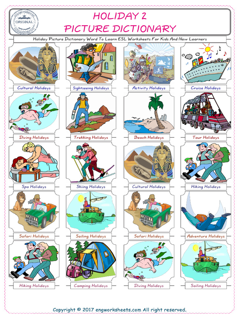 Holiday Picture Dictionary Word To Learn ESL Worksheets For Kids and ...