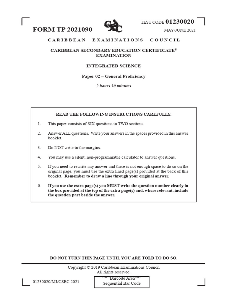 CSEC Integrated Science P2 2021 | PDF