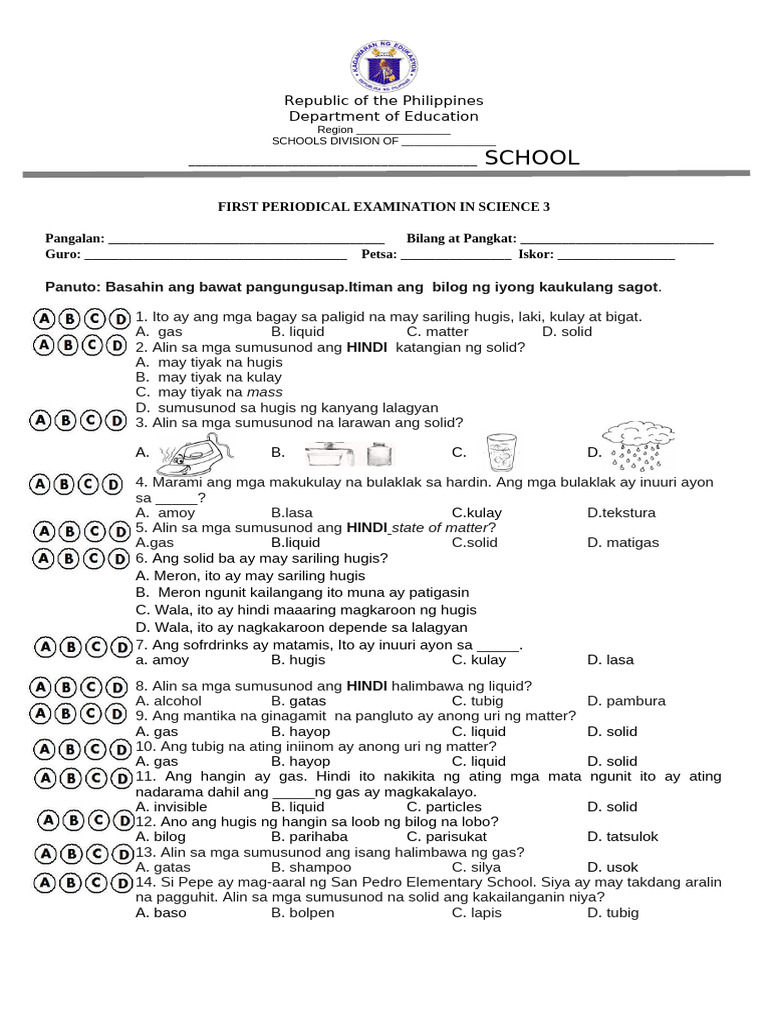 G3-SCIENCE-Q1-PERIODICAL-TEST-1 | PDF
