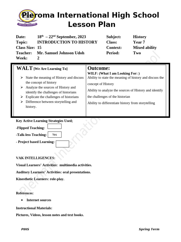 Year 7 History Lesson Plans Overview | PDF | Lesson Plan | Career & Growth