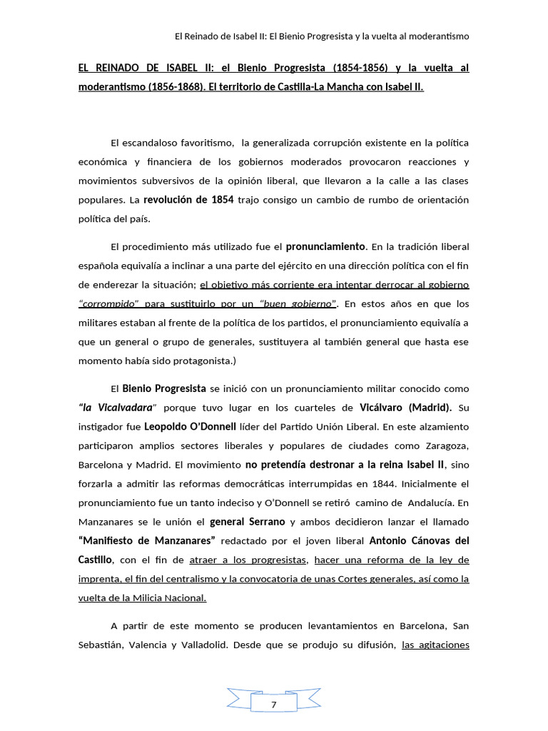 El Reinado de Isabel II. El Bienio Progresista y La Vuelta Al ...