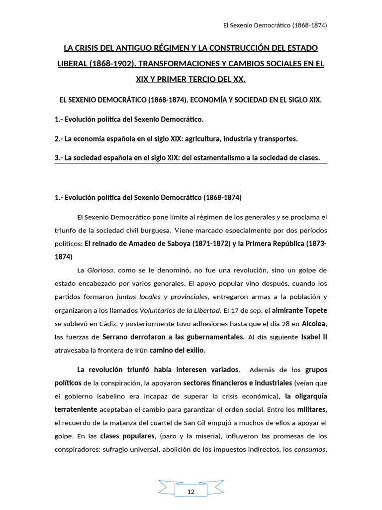 El Sexenio Democratico. Economia y Sociedad en El Siglo Xix | PDF