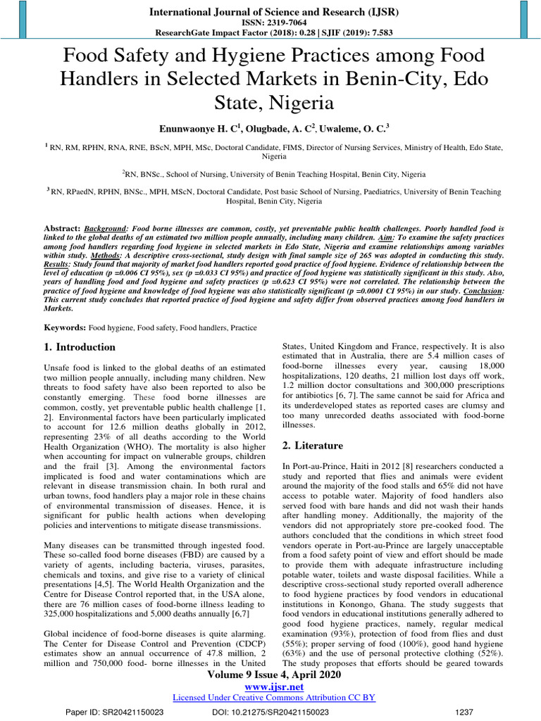 Food Safety and Hygiene Practices Among | PDF