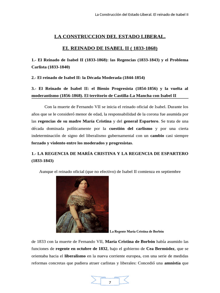 La Construccion Del Estado Liberal. El Reinado de Isabel II | PDF
