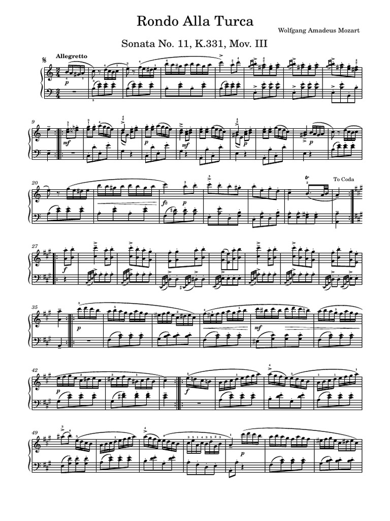 Rondo Alla Turca - Wolfgang Amadeus Mozart | PDF