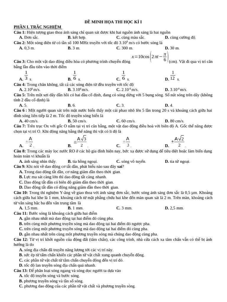Đề Minh Họa HK1 Vật Lí 11 năm 2023-2024 | PDF