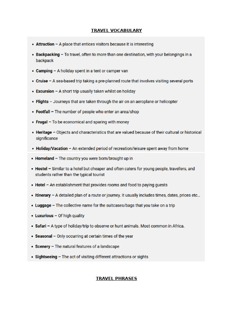 Travel Vocabulary | PDF