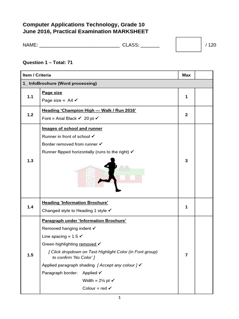 Cat Gr10 Pracpaper Marksheet June2016 | PDF