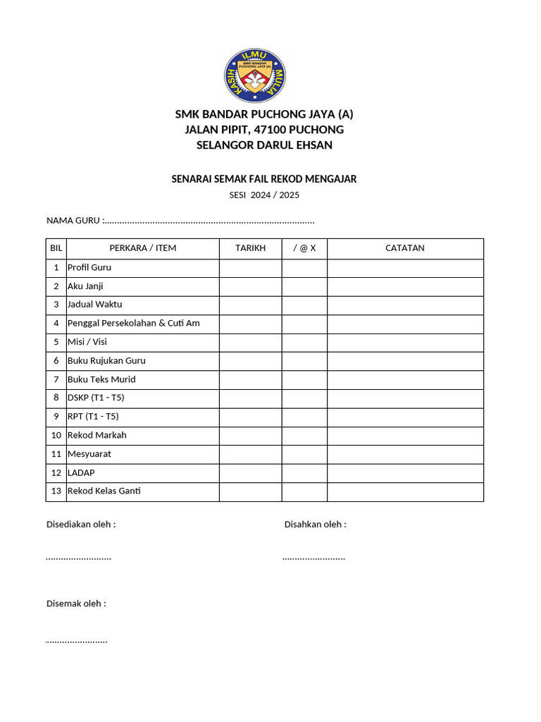 Senarai Semak Penghantaran Fail RPH | PDF