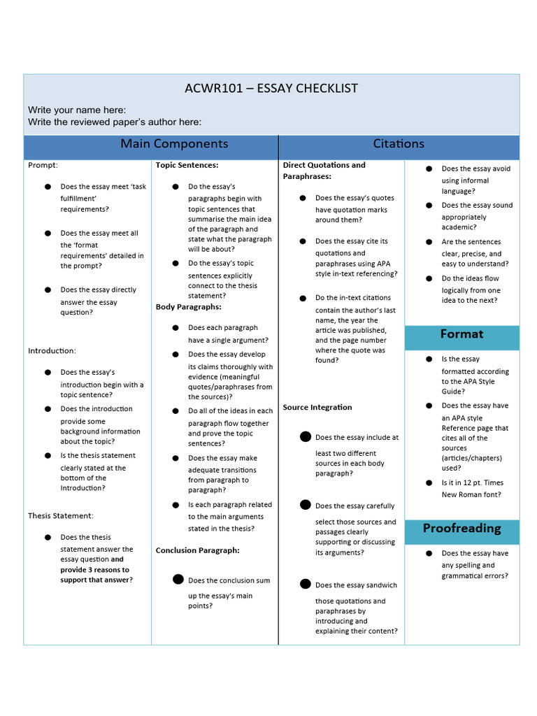 Essay Checklist | PDF
