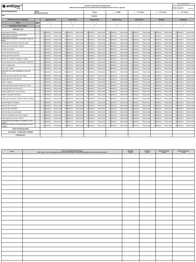 FOR - COR - MAN - 07 - Check List de Verificação de Equipamentos ...