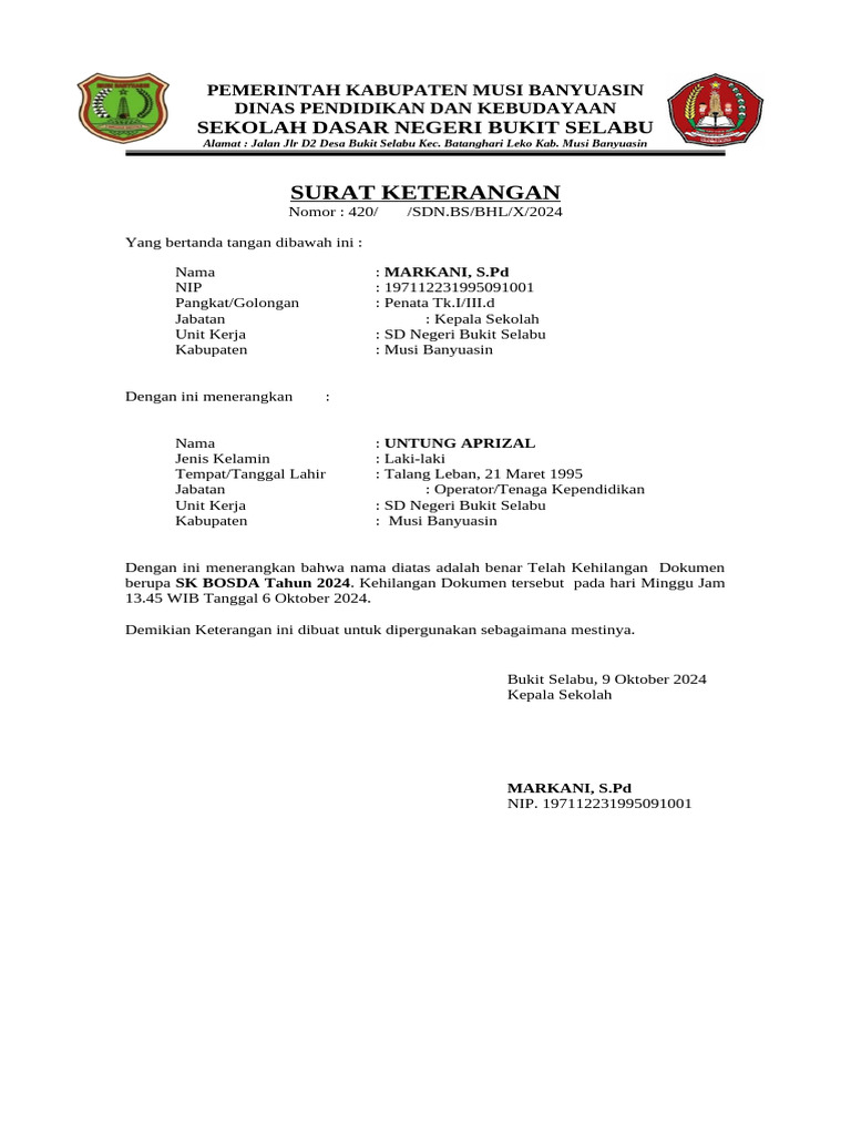 Surat Keterangan Skhu | PDF