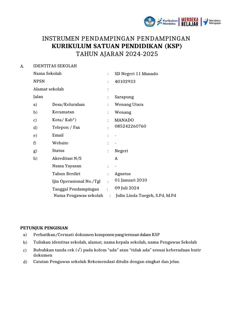 Instrumen Pendampingan Pengembangan KSP 2024 2025 | PDF