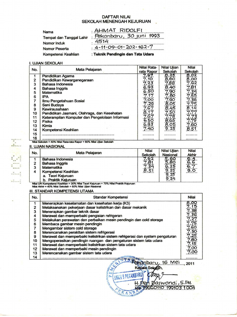 Transkip Nilai Rido | PDF