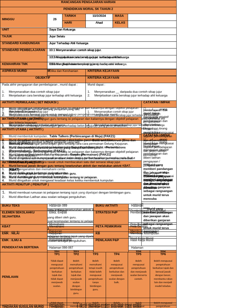 M26 RPH Pendidikan Moral THN 2 2024-2025 by Cikgu Gorgeous | PDF