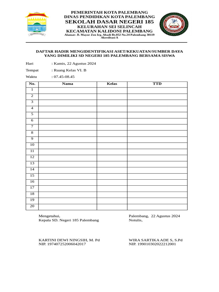 Daftar Hadir Mengidentifikasi Aset Absen Murid | PDF