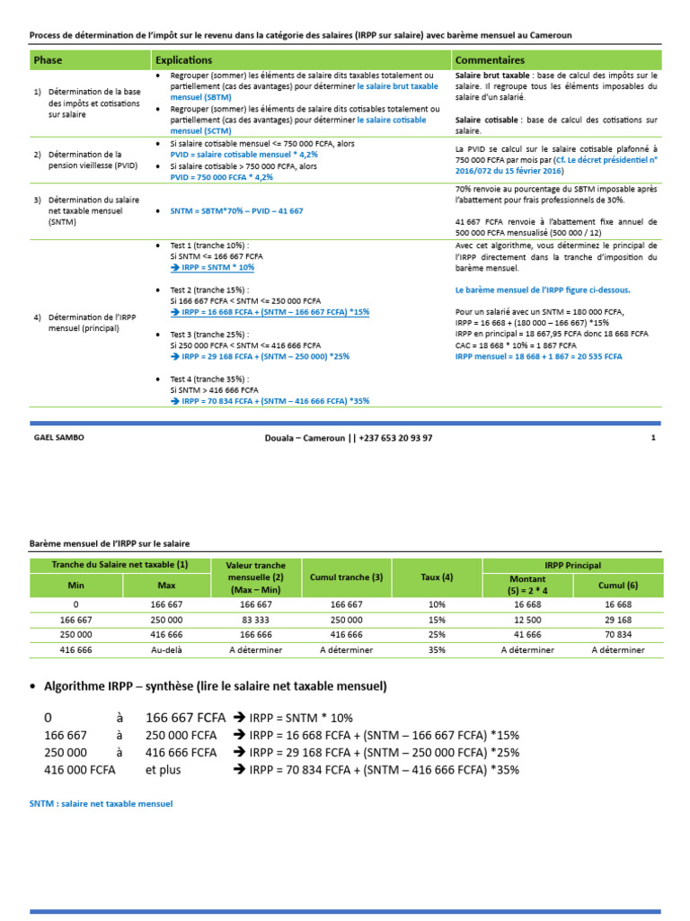 Algorithme IRPP Sur Salaire Cameroun 1722366838 | PDF