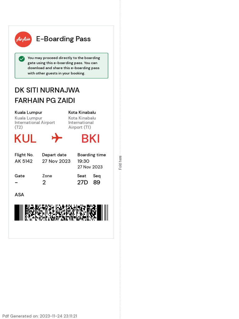 Boarding Pass KL-KK | PDF