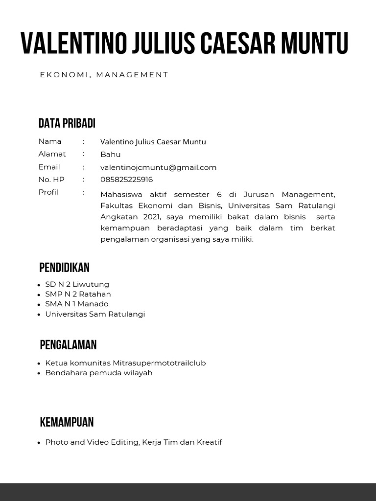 CV Valentino J.C Muntu | PDF