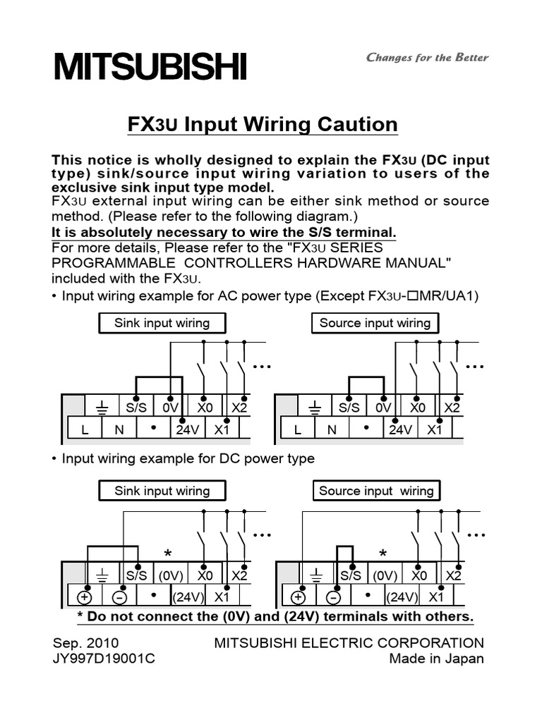 FX3U InputWiringCaution JY997D19001-C | PDF