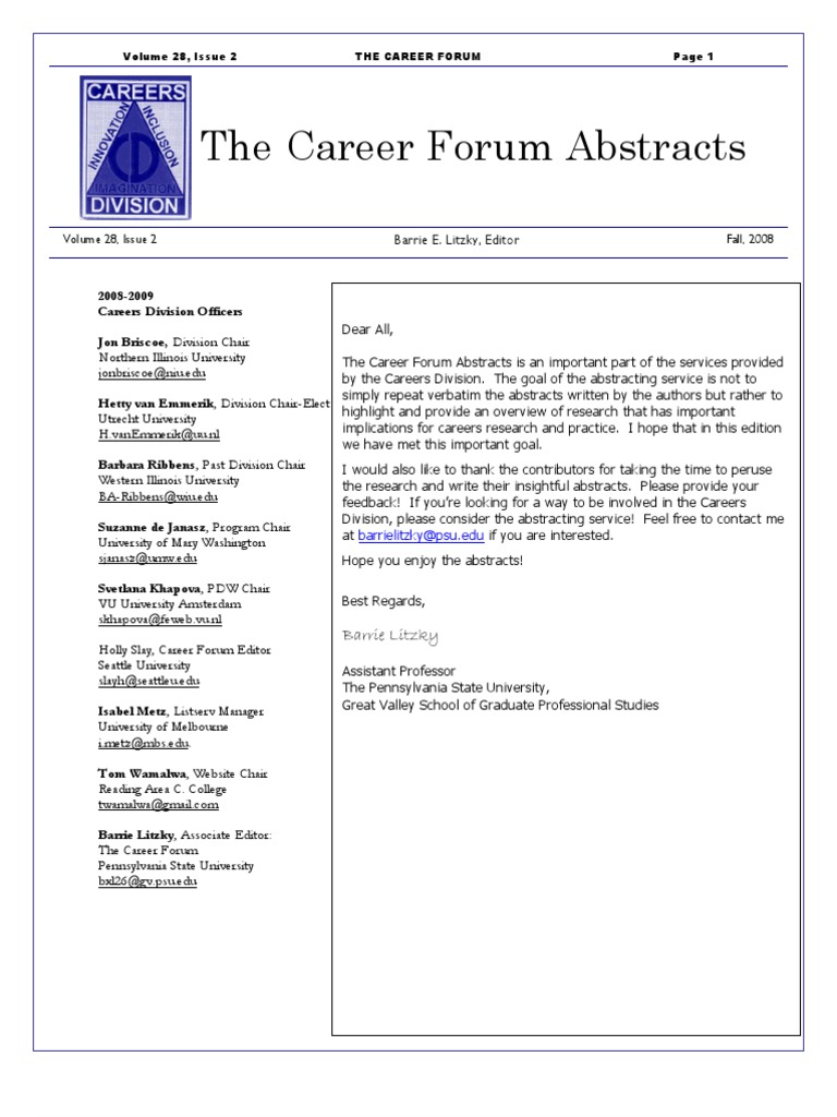 Career Forum Abstracts - Fall 2008 | PDF | Learning Styles | Turnover ...