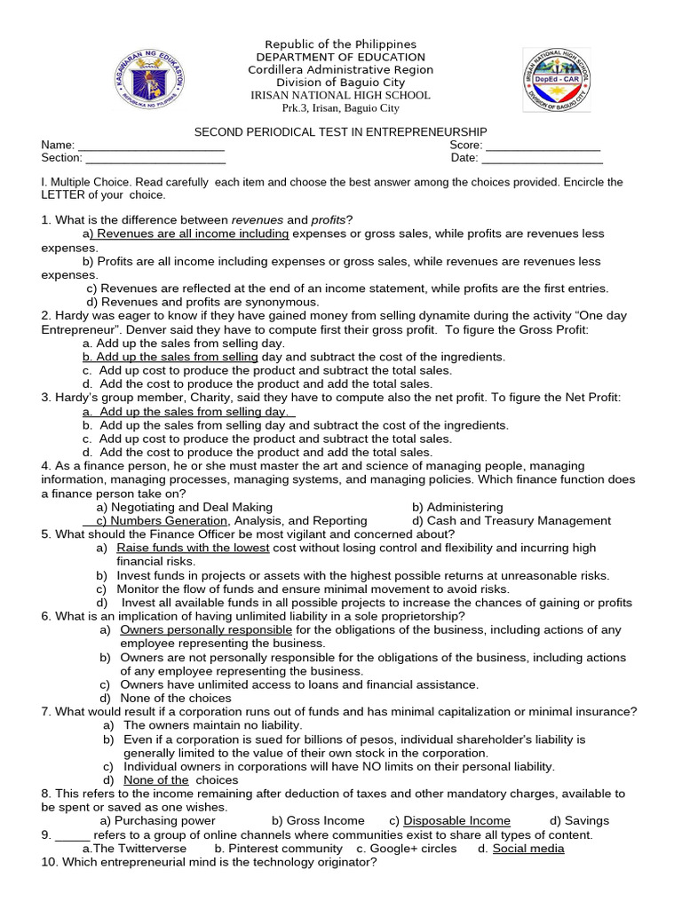 2nd GRADING TEST II IN ENTREP | PDF