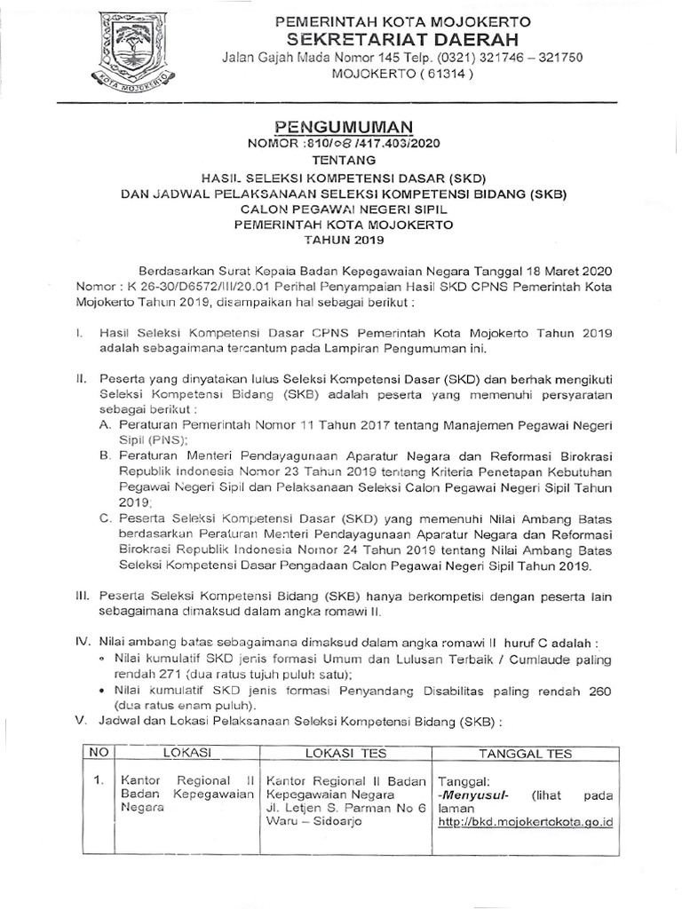 Pengumuman Hasil SKD | PDF