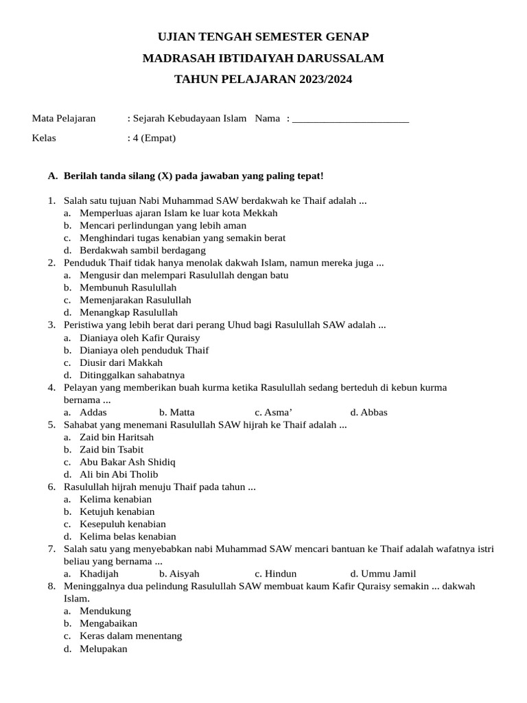 UTS SKI Kelas 4 Genap 2024 | PDF