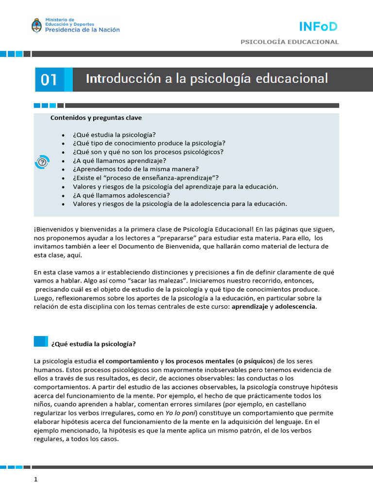 INFoD - Intro A La Psicologia Educacional | PDF