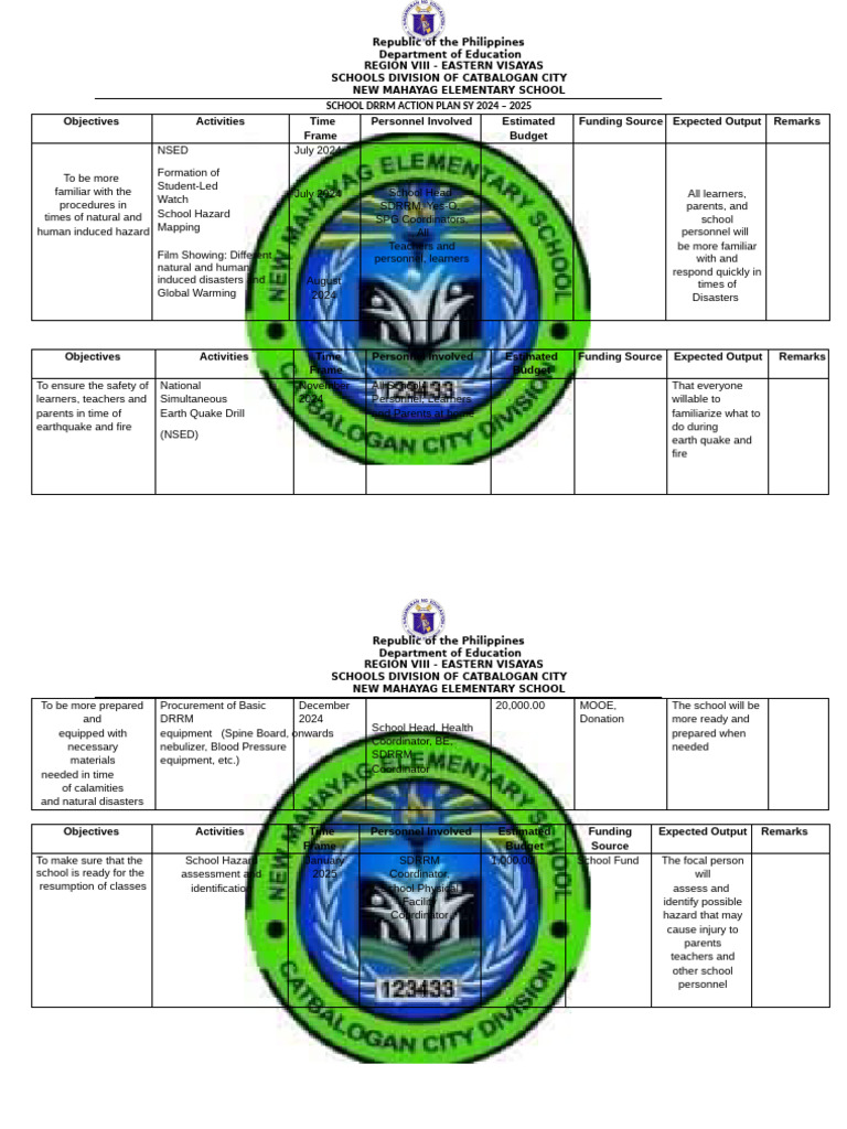 NMES-DRRM-Action-plan-SY-2024-2025 | PDF