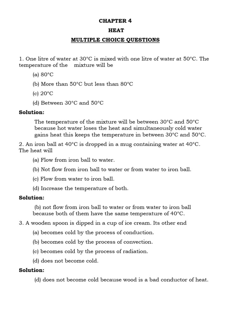 Multiple Choice Questions Chapter 4 Heat | PDF