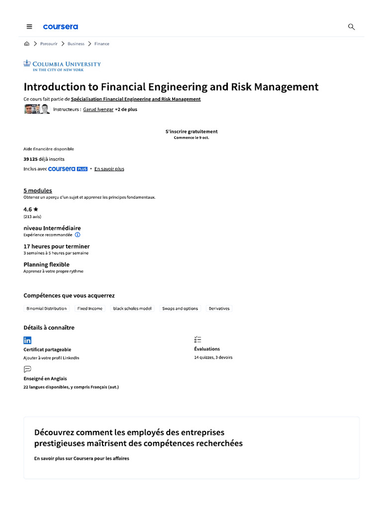 Introduction to Financial Engineering and Risk Management | PDF