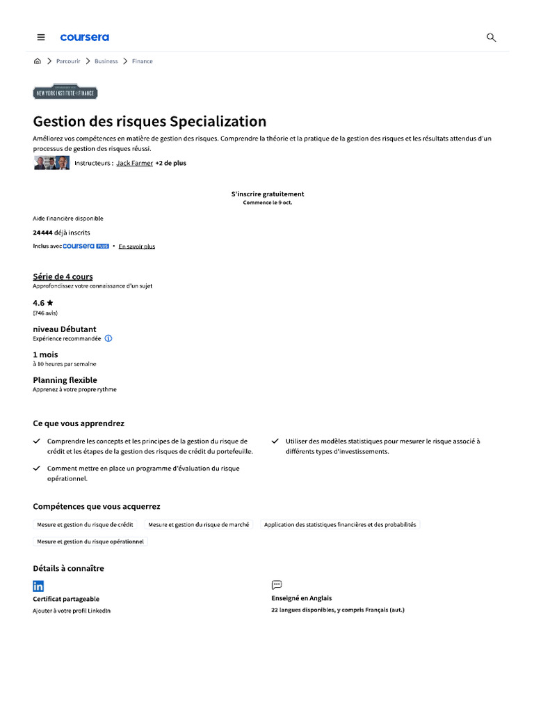 Gestion des risques Specialization | PDF