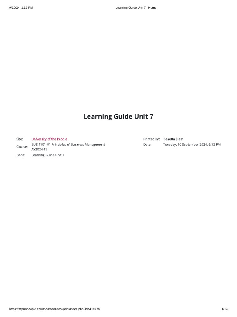 Learning Guide Unit 7 BUS 1101 - Home | PDF | Change Management | Career & Growth