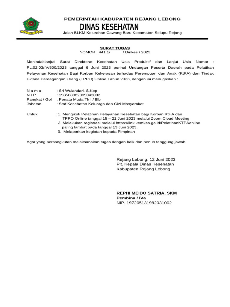 Template Lampiran Surat Tugas Mengikuti Pelatihan - Lengkap | PDF