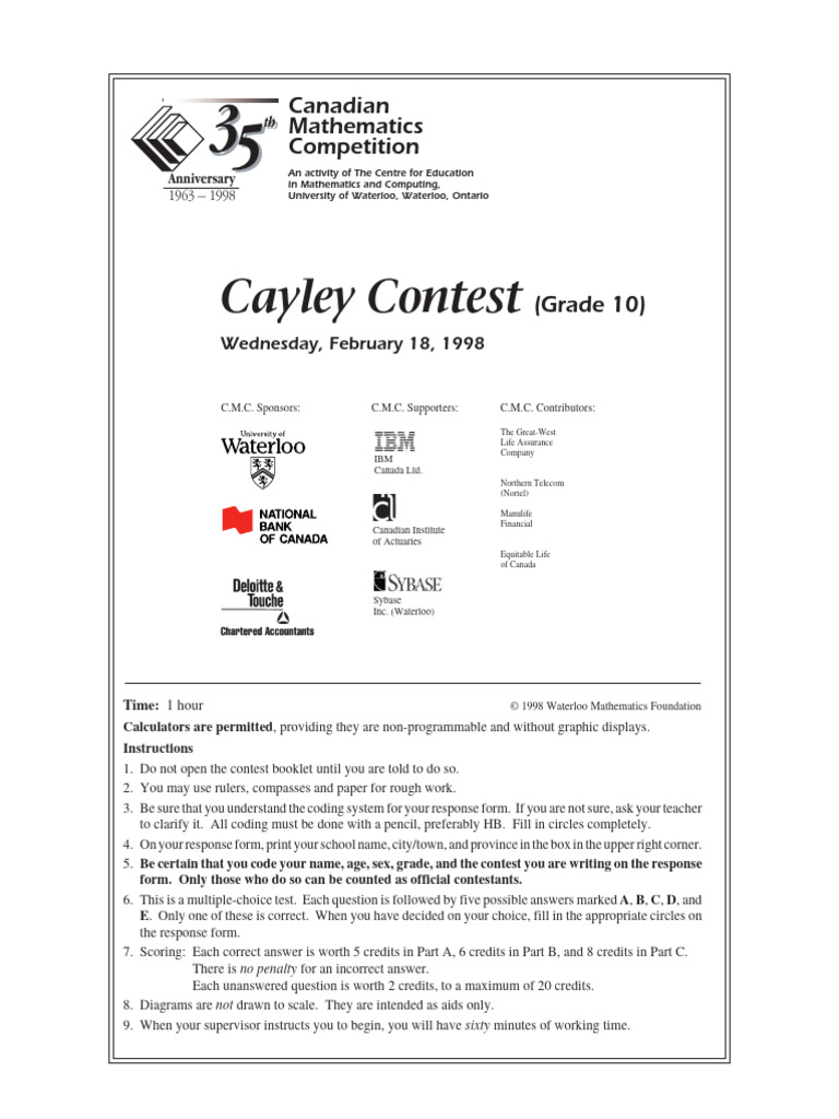 Cayley Contest: Canadian Mathematics Competition | PDF