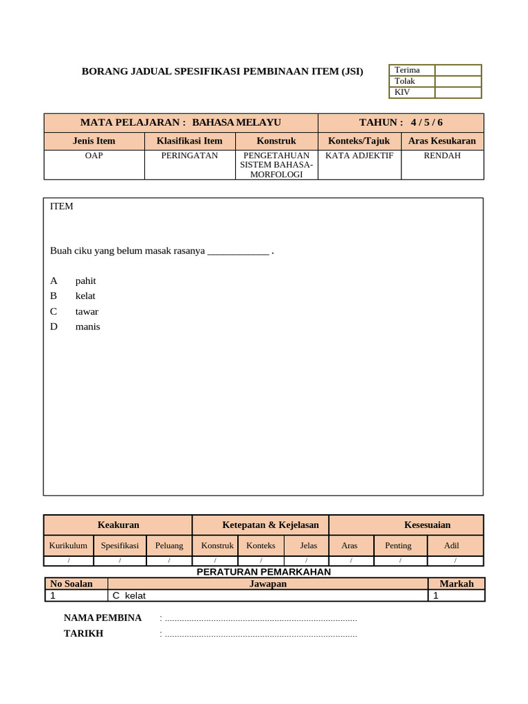 Jsi Tahun 4 Item 1-3 | PDF