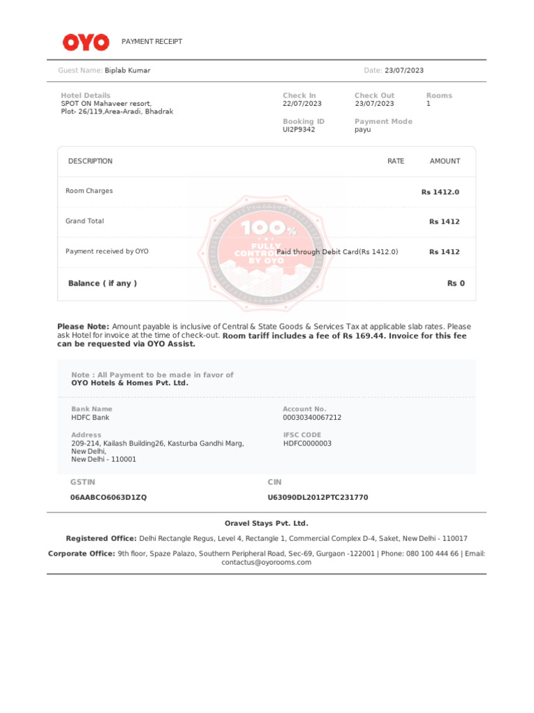 Payment Receipt Bhk | PDF