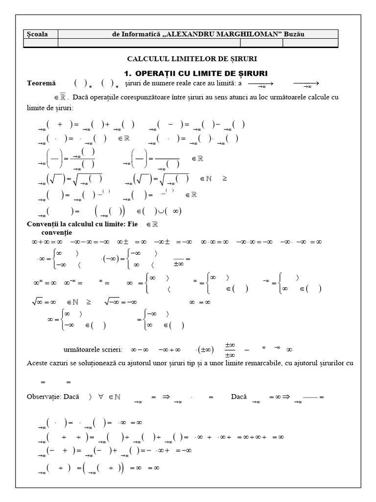 4.FISA Teorie Operații Cu Limite de Șiruri | PDF