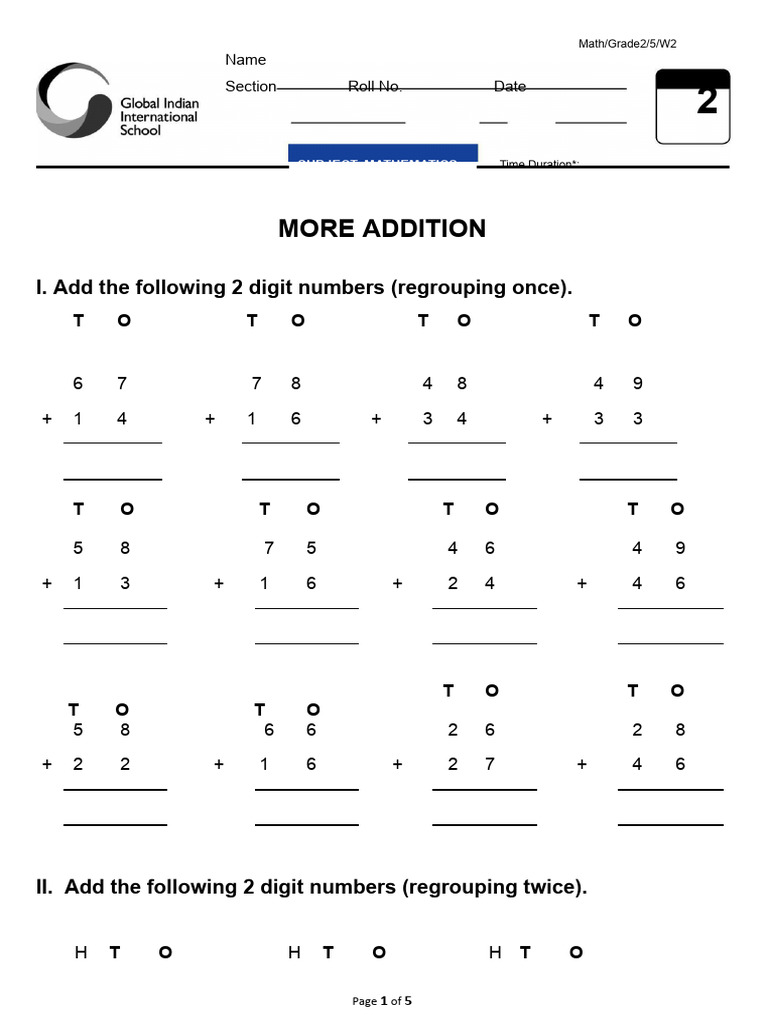 GR2 - WKSHT2 - L5More Addition | PDF