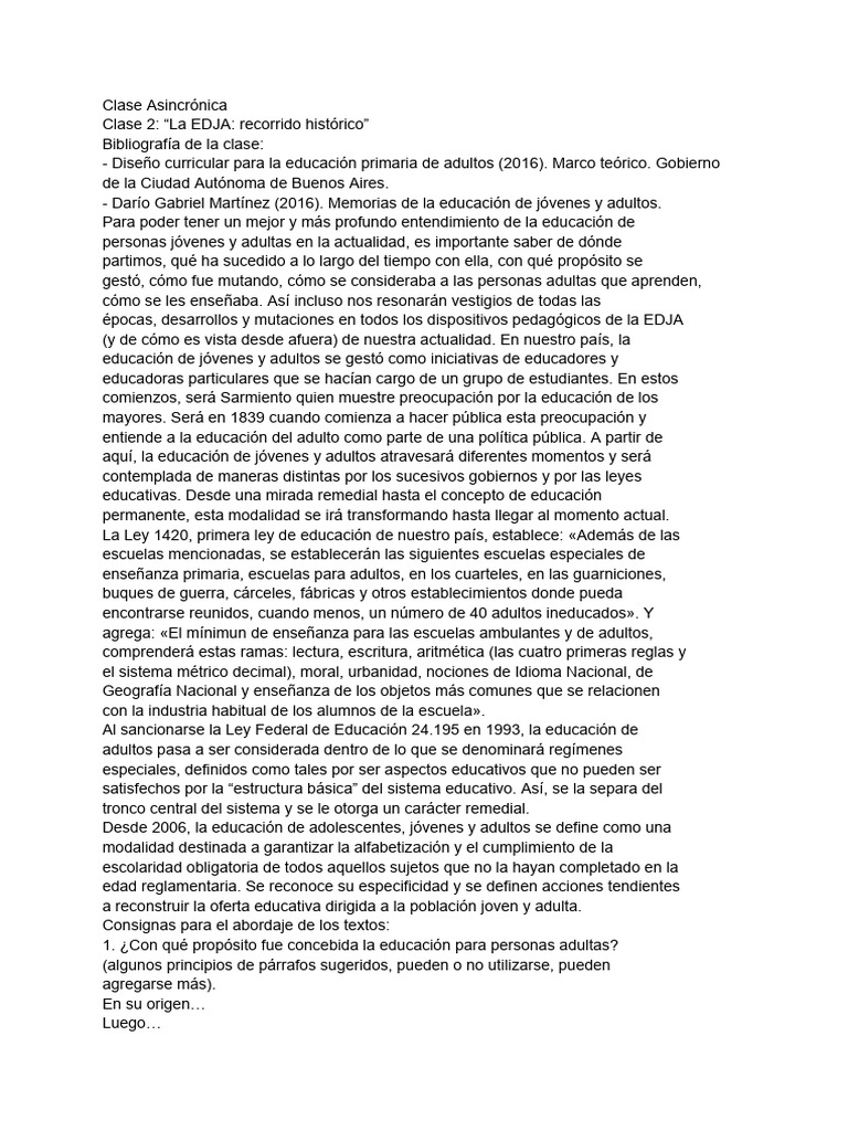 Clase Asincrónica Clase 2 La EDJA Recorrido Histórico | PDF